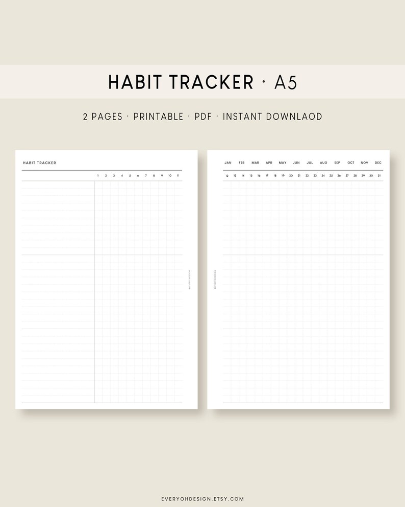 Minimalist Habit Tracker Printable inserts Monthly Goals | Etsy