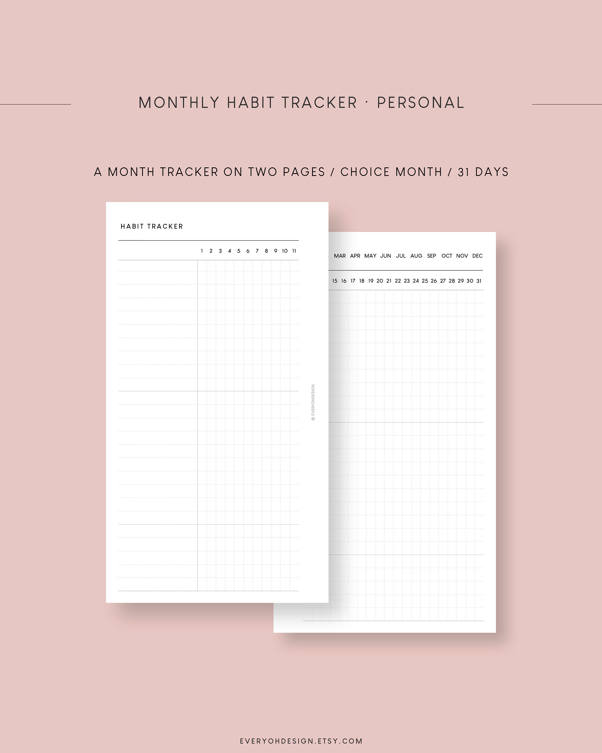 Personal Habit Tracker Printable Inserts | Minimalist Daily Routine ...