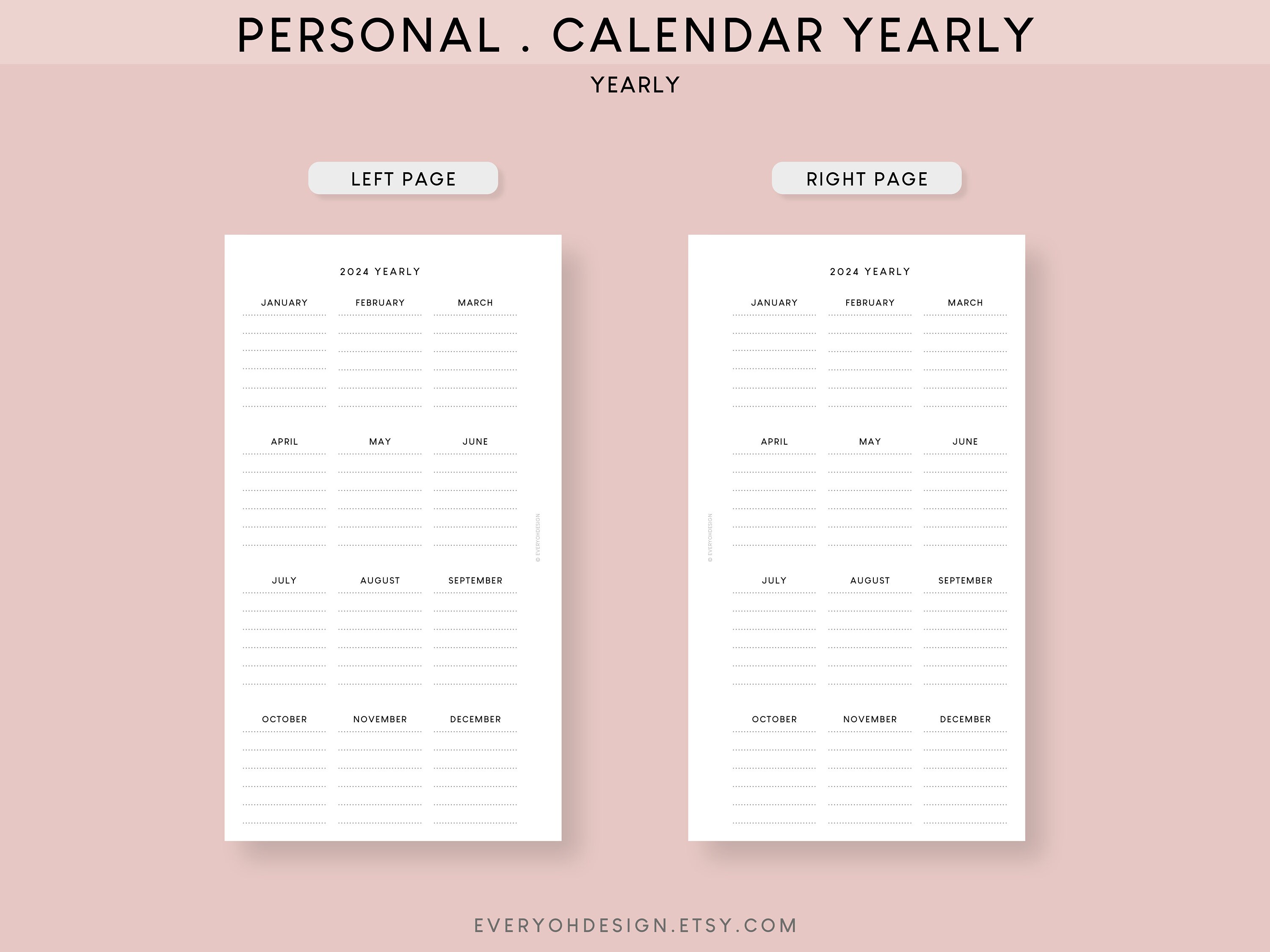 2024 Calendar Yearly Planner Personal Printable Insert Dated Annual ...