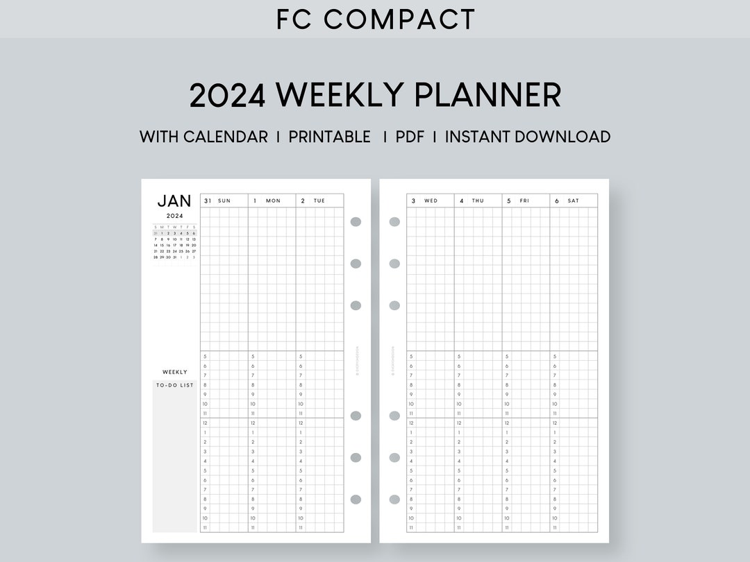 2024 Weekly Planner FC Compact Printable Inserts Minimalist Dated 52 ...