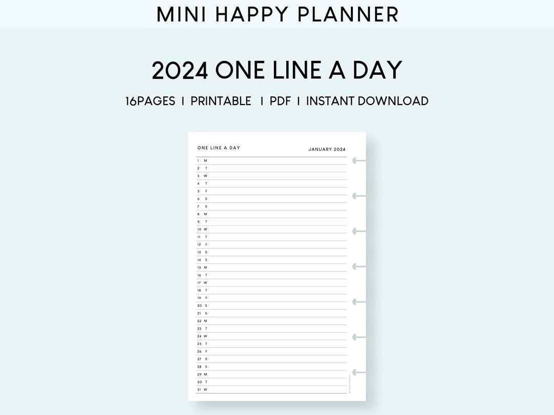 Mini Happy Planner 2024 One Line A Day Printable Planner Dated Daily ...