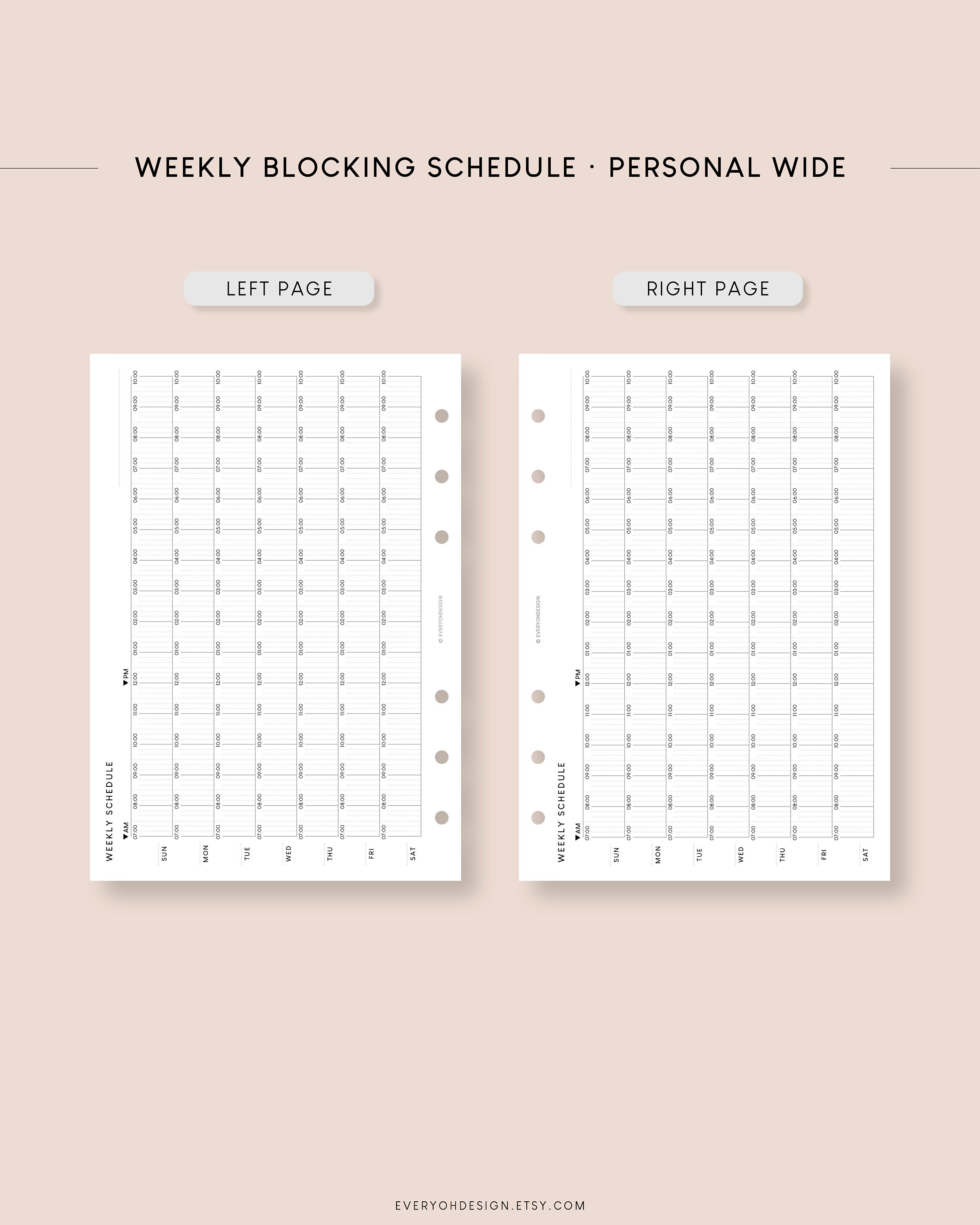 Personal Wide Weekly Schedule Planner: Minimalist Hourly Template ...