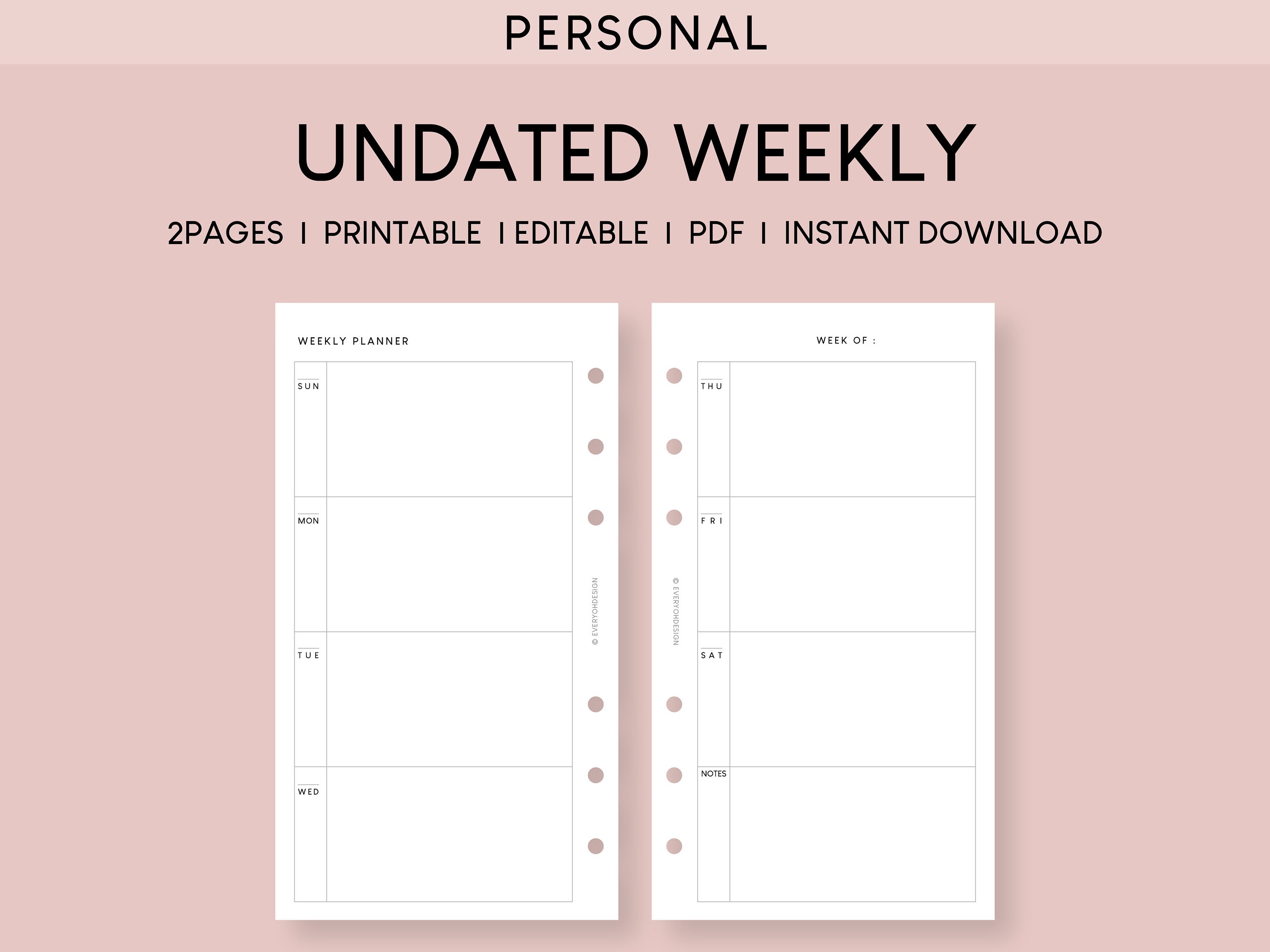 Printable Undated Weekly Planner Personal Weekly Plan Fillable Simple ...