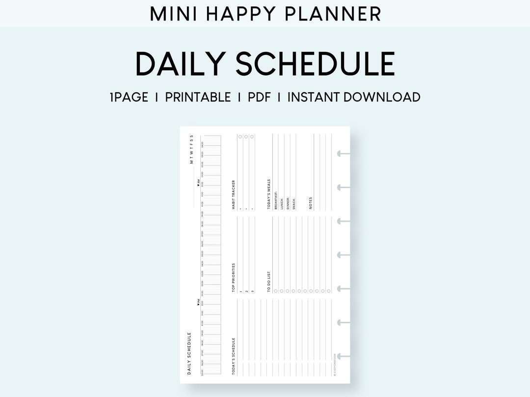 Mini Happy Planner Daily Schedule: 24 Hour Timetable (printable PDF) - Etsy