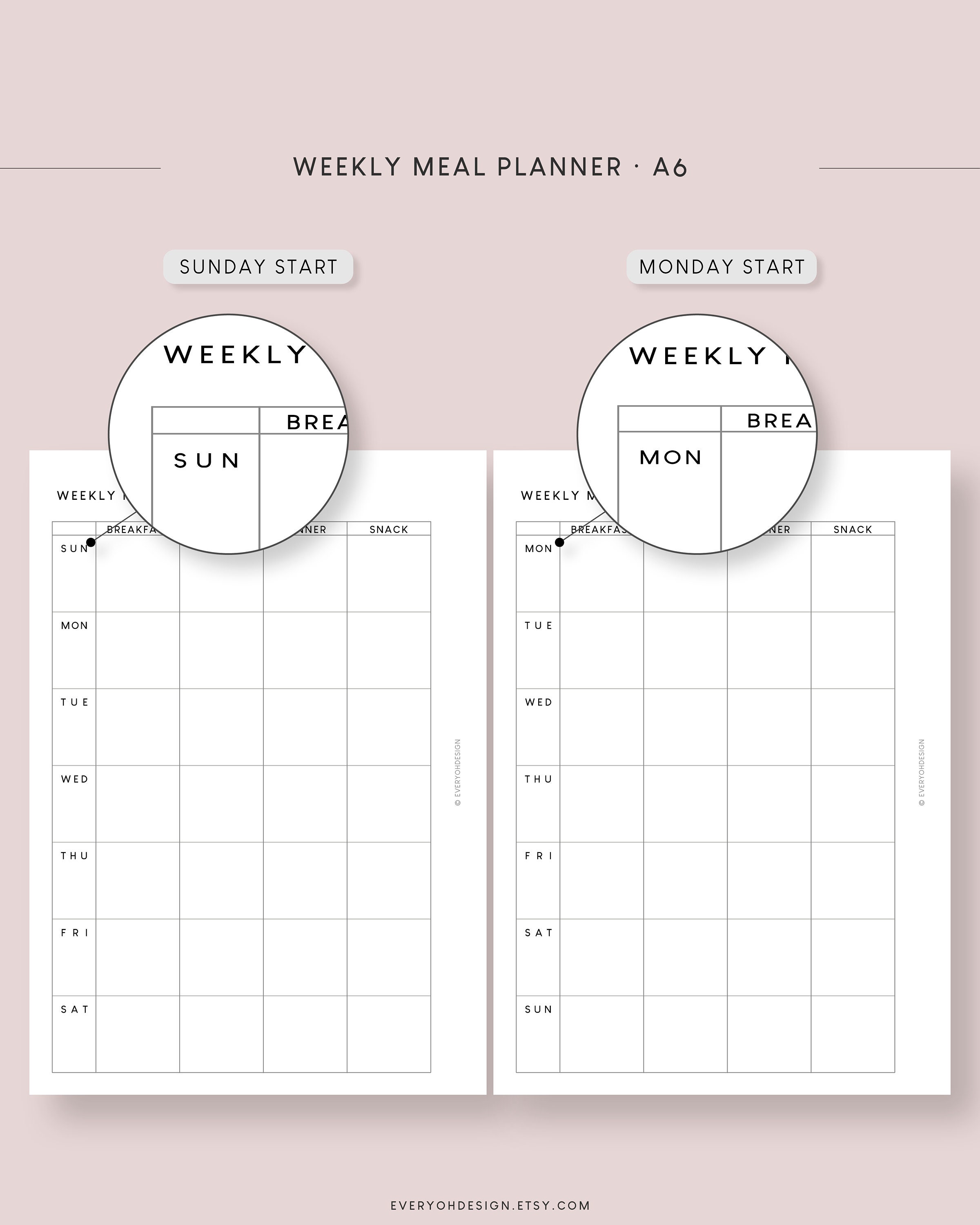 A6 Weekly Meal Planner Printable Inserts Bright Line Eating Edit ...