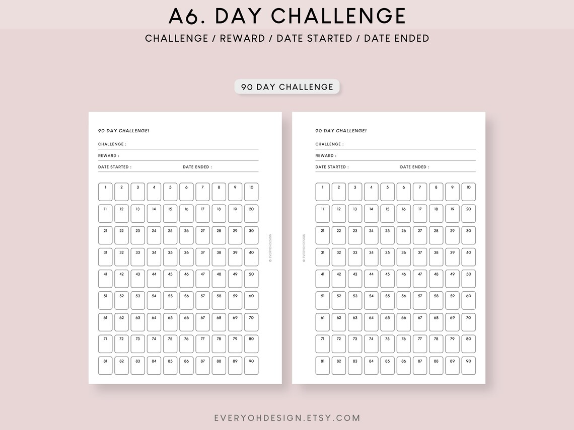 100 Day Challenge Printable Set 30 Day Tracker A4 Letter Template 50 ...