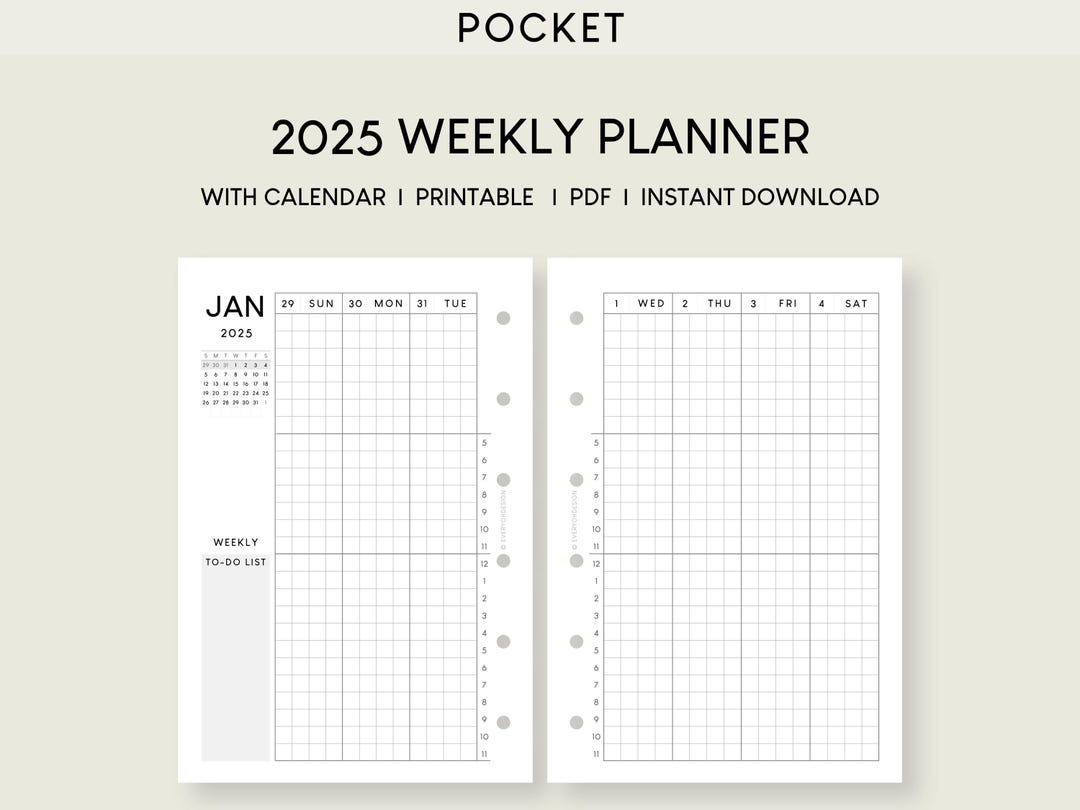 Pocket 2025 Hourly Weekly Planner Printable Insert Dated Scheduler With ...