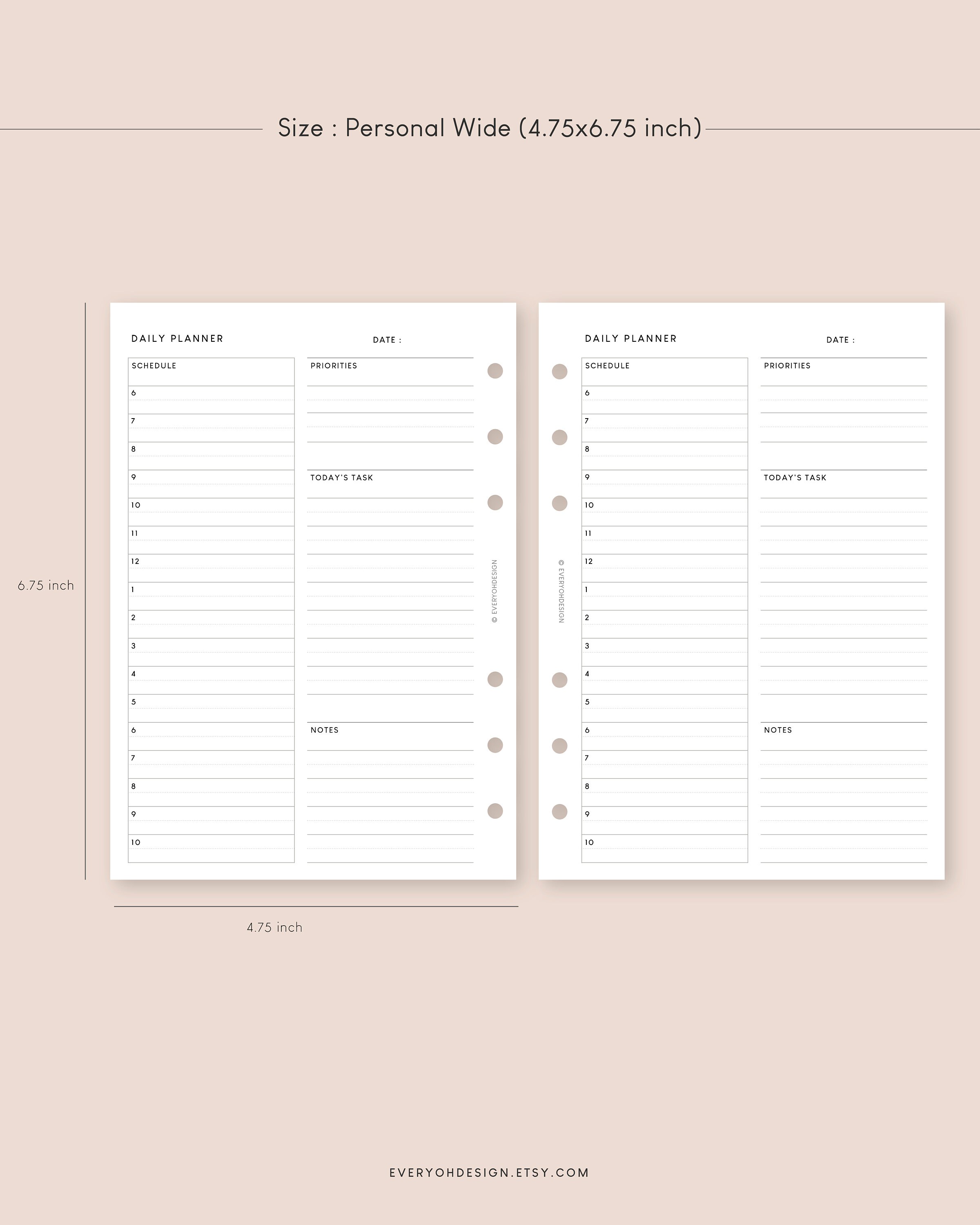 Printable Undated Daily Planner Personal Wide Fillable - Etsy