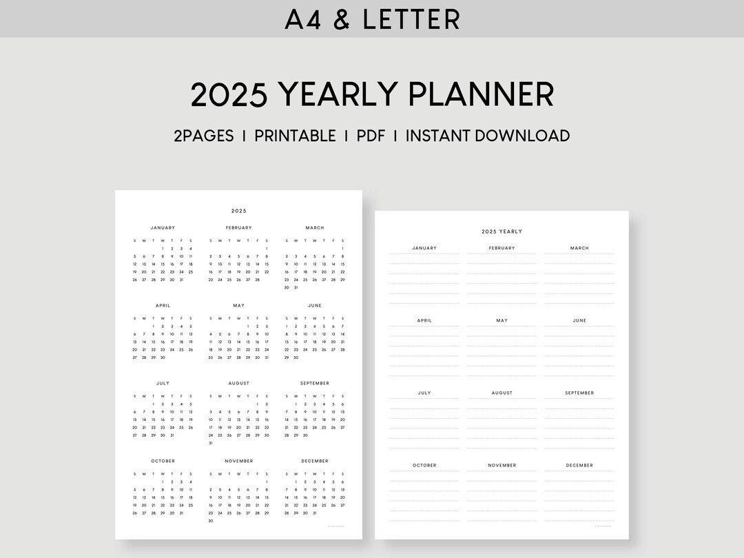 2025 Calendar Yearly Planner A4 & Letter Printable Yearly Goal Setting ...