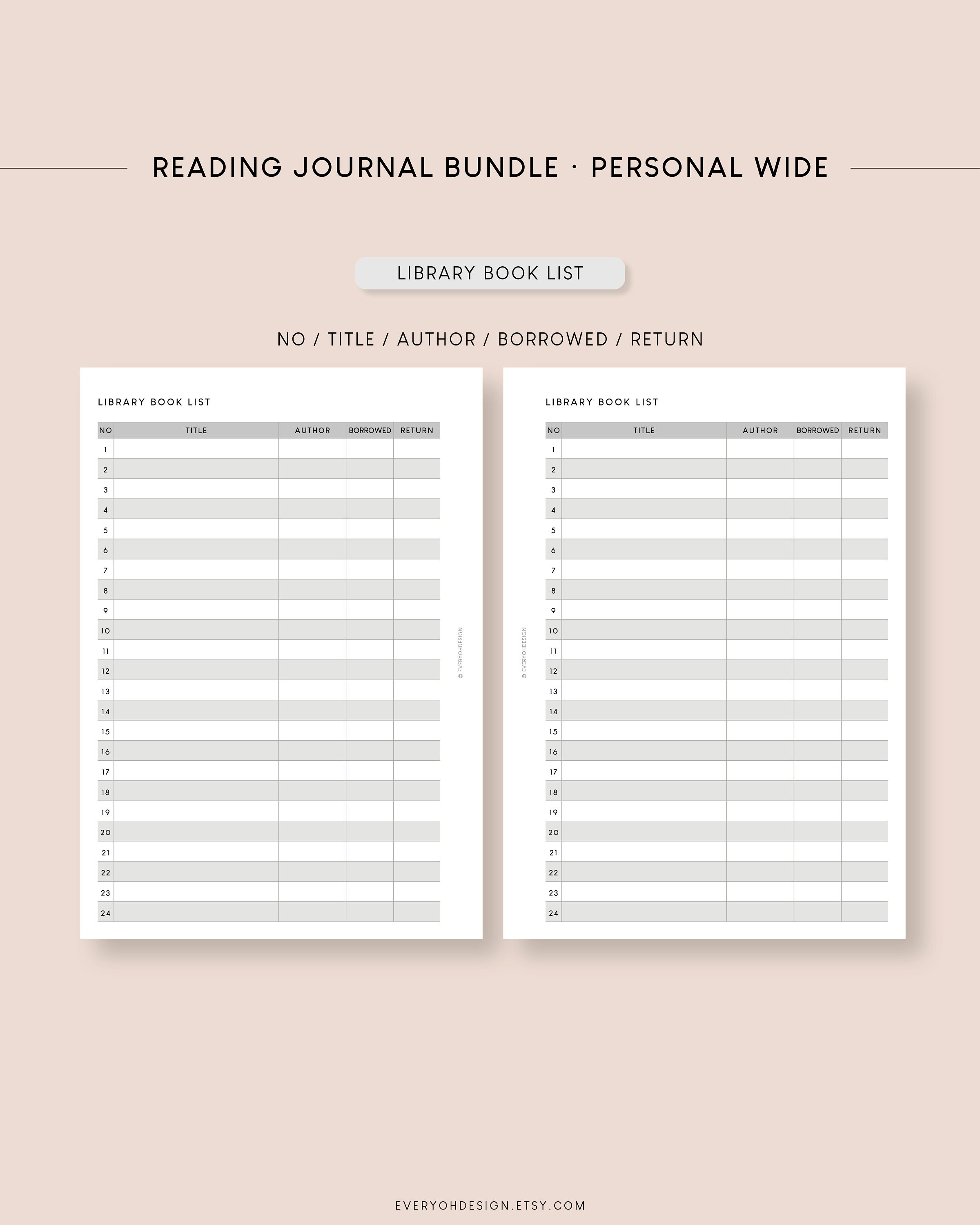 Reading Journal Printable Bundle Personal Wide Book Lovers Planner ...