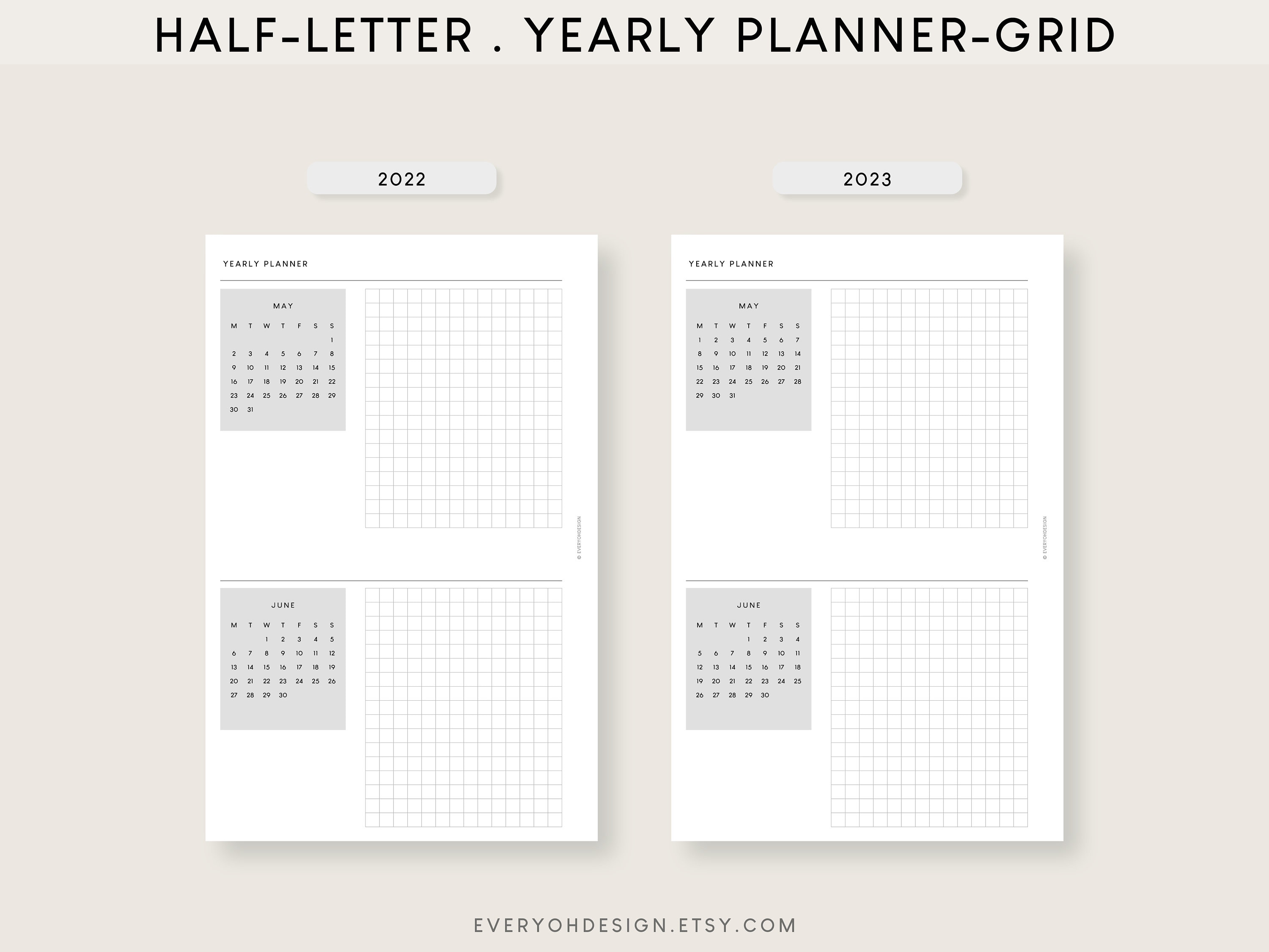 2022 2023 Yearly Planner Calendar Printable Inserts Editable - Etsy