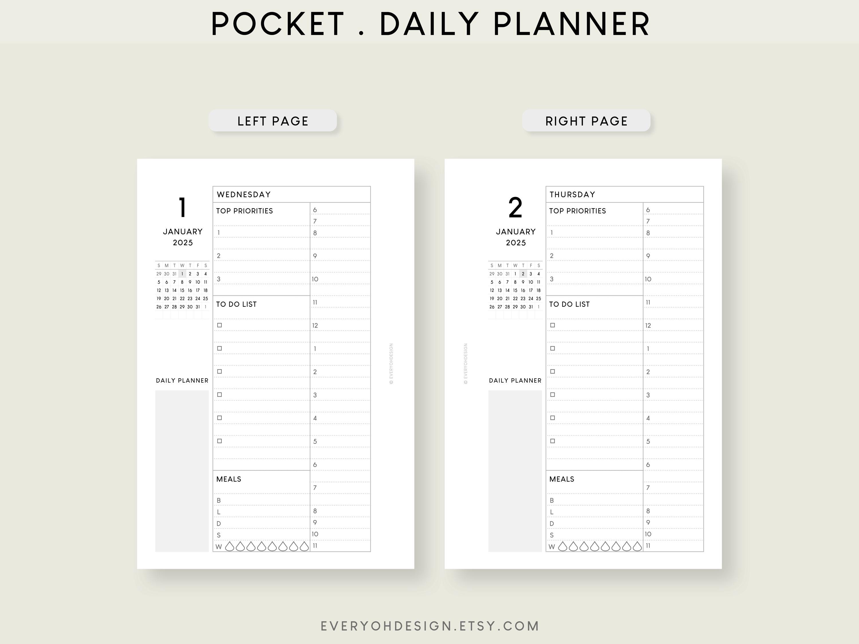 2025 Dated Daily Planner With Calendar Printable Insert Hourly ...