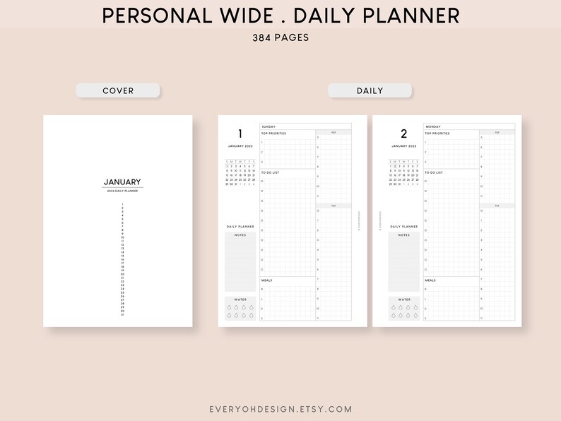 Personal Wide 2023 Daily Planner Printable Inserts Dated - Etsy