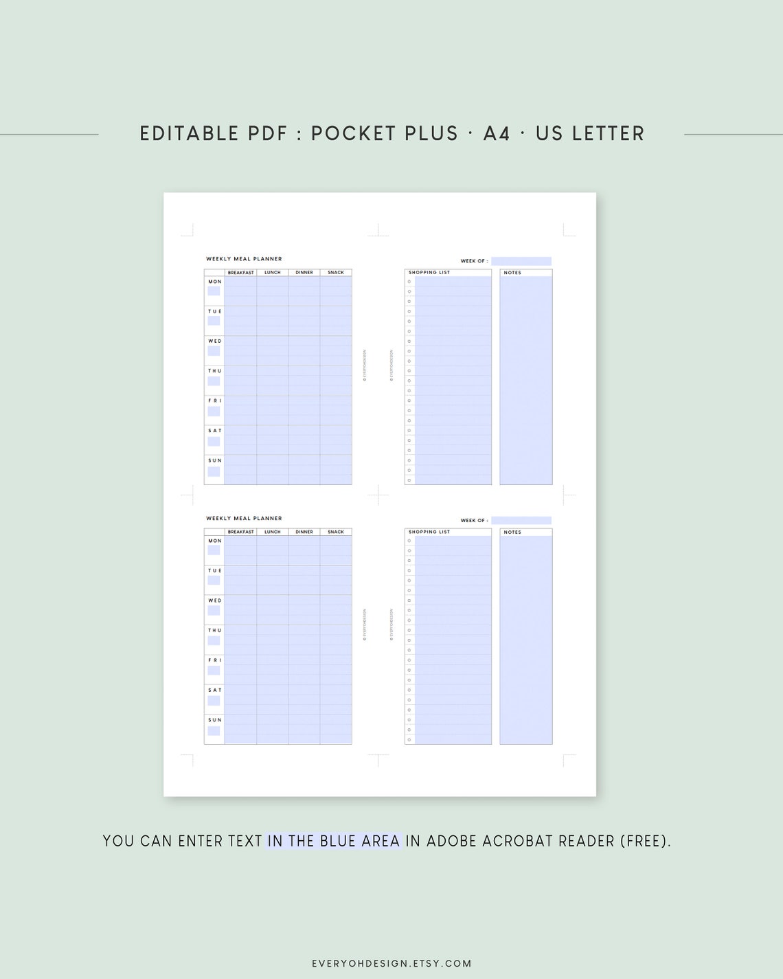 Pocket Plus Meal Planner Printable Inserts Minimal Menu - Etsy