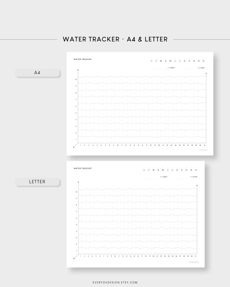 Water Intake Tracker Printable A4 & Letter | 30 Day Hydration Tracking ...