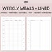 Weekly Meal Planner Lined A6 Printable Insert Week at A - Etsy