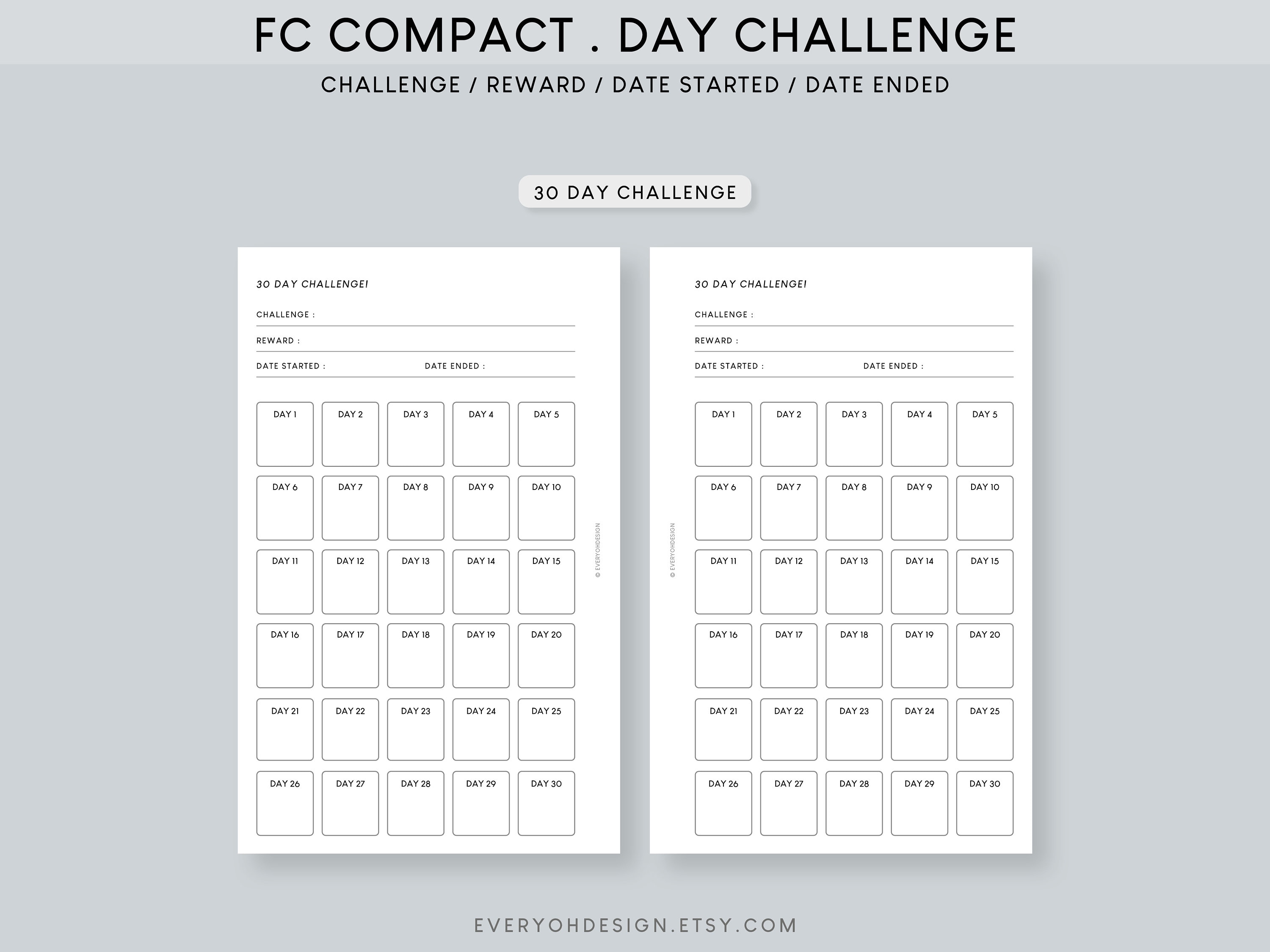 30 Day Challenge Printable Bundle FC Compact 90 Day Tracker Template 30 ...