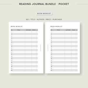 Pocket Reading Journal Bundle Printable Inserts | Book Planner 6types ...