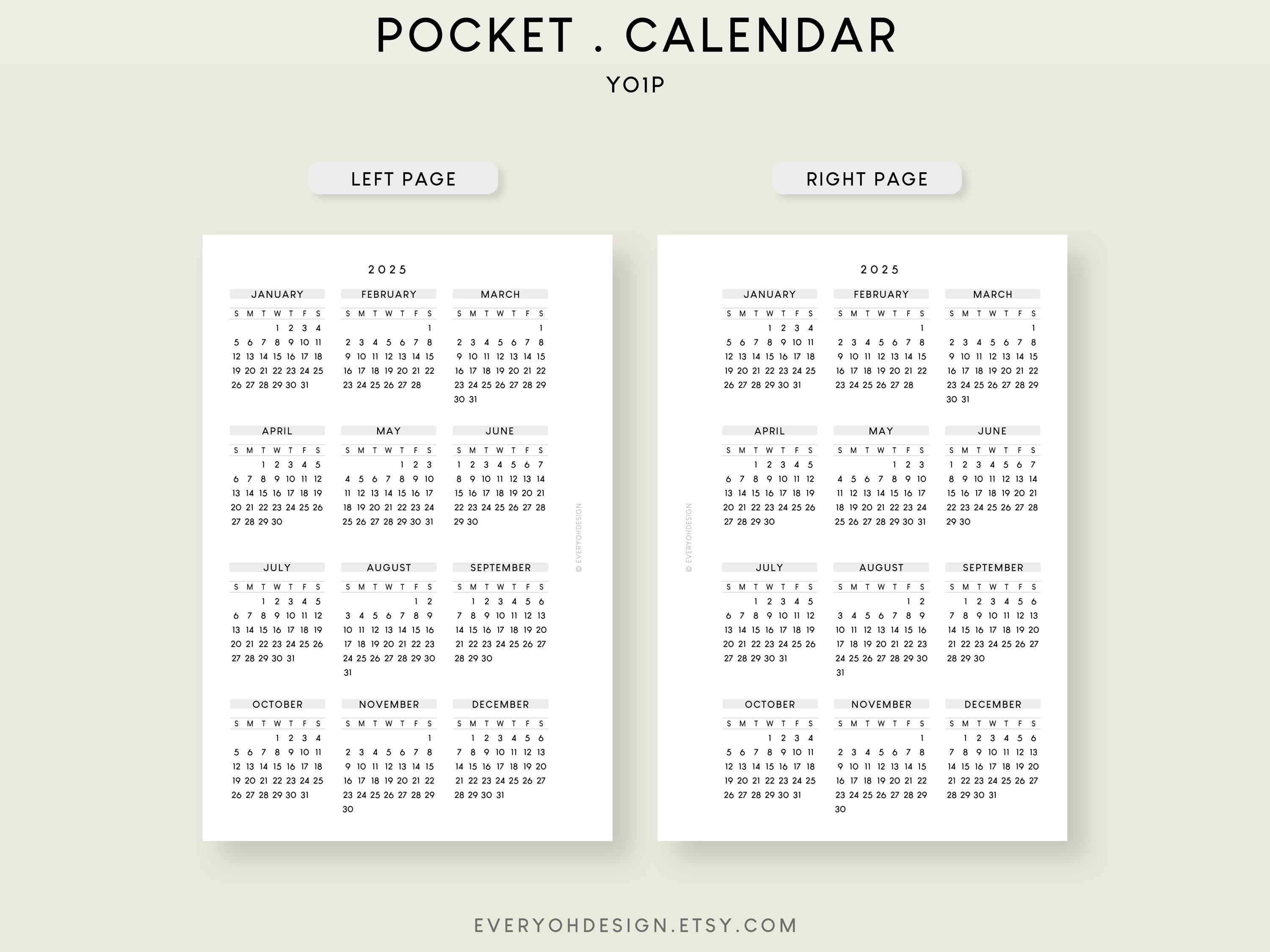 2025 Calendar Pocket Printable Insert | Dated Yearly Planner Template ...