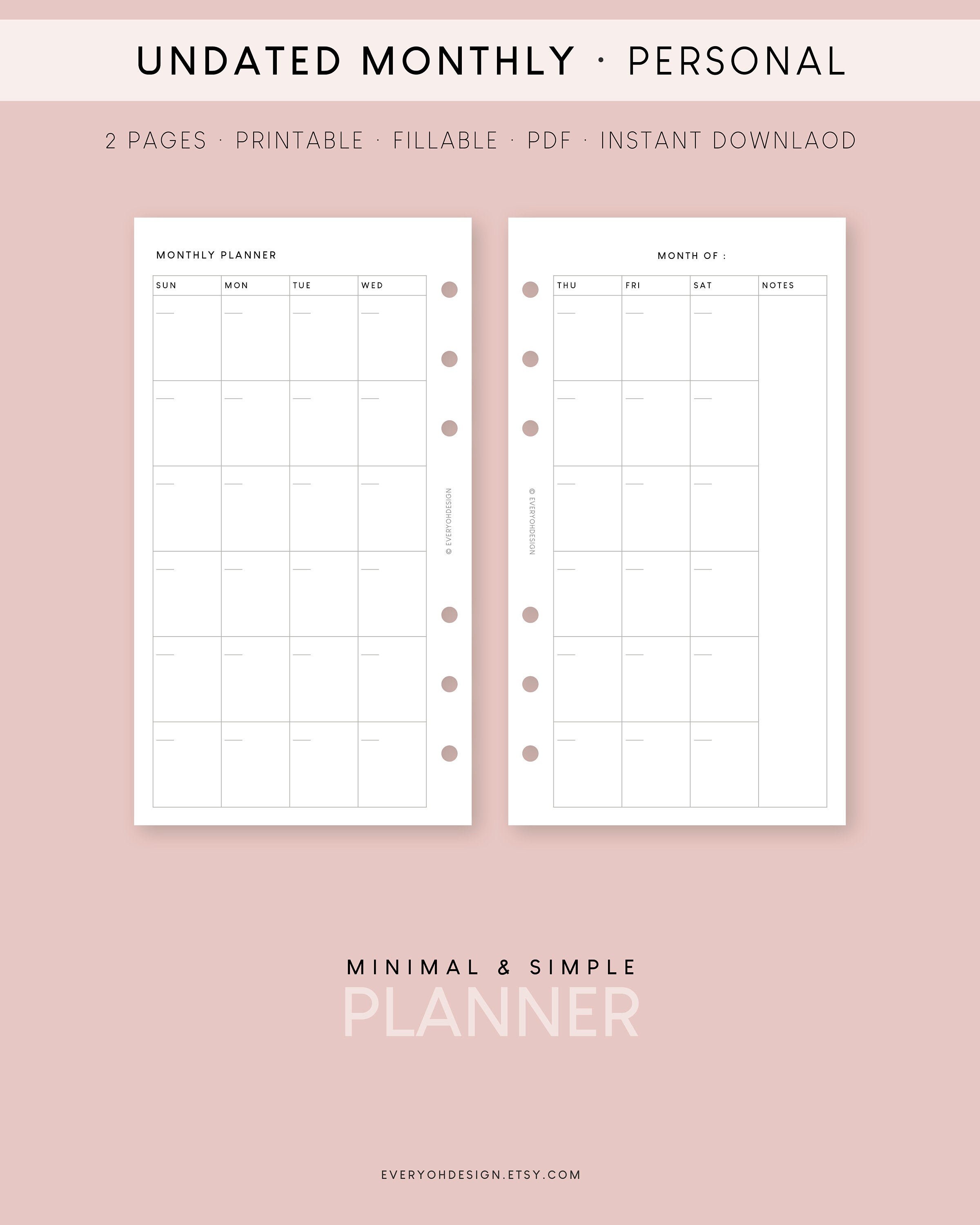 Undatierter Monatsplaner Personal Minimal befüllbare PDF | Etsy