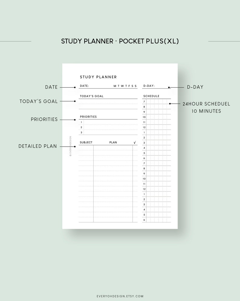 Pocket Plus Study Planner Printable Insert Student Schedule Template 10 ...