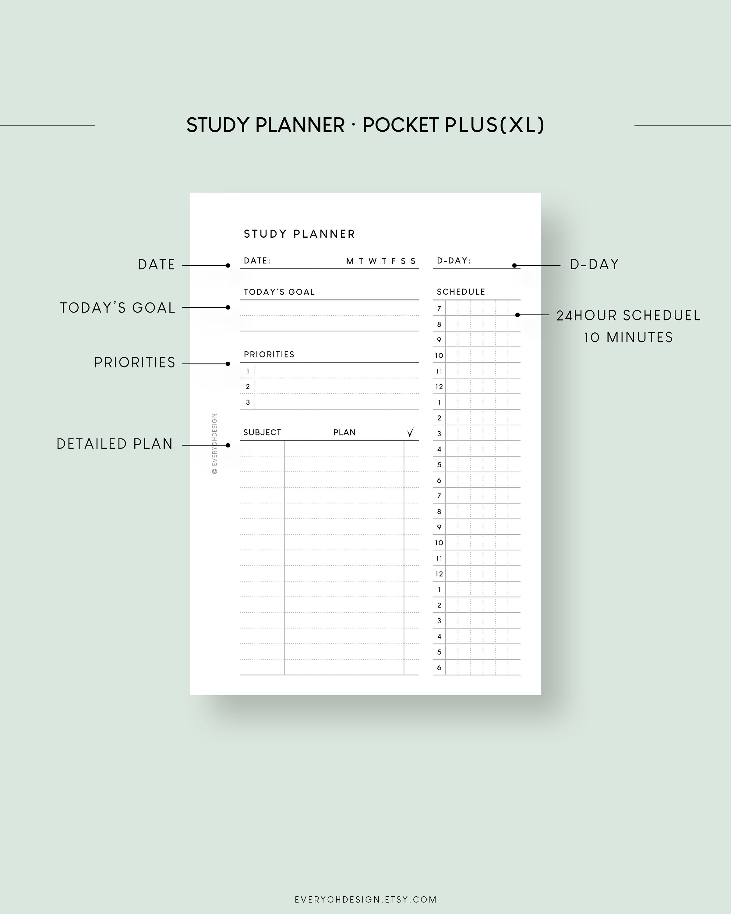 Pocket Plus Study Planner Printable Insert Student Schedule Template 10 ...