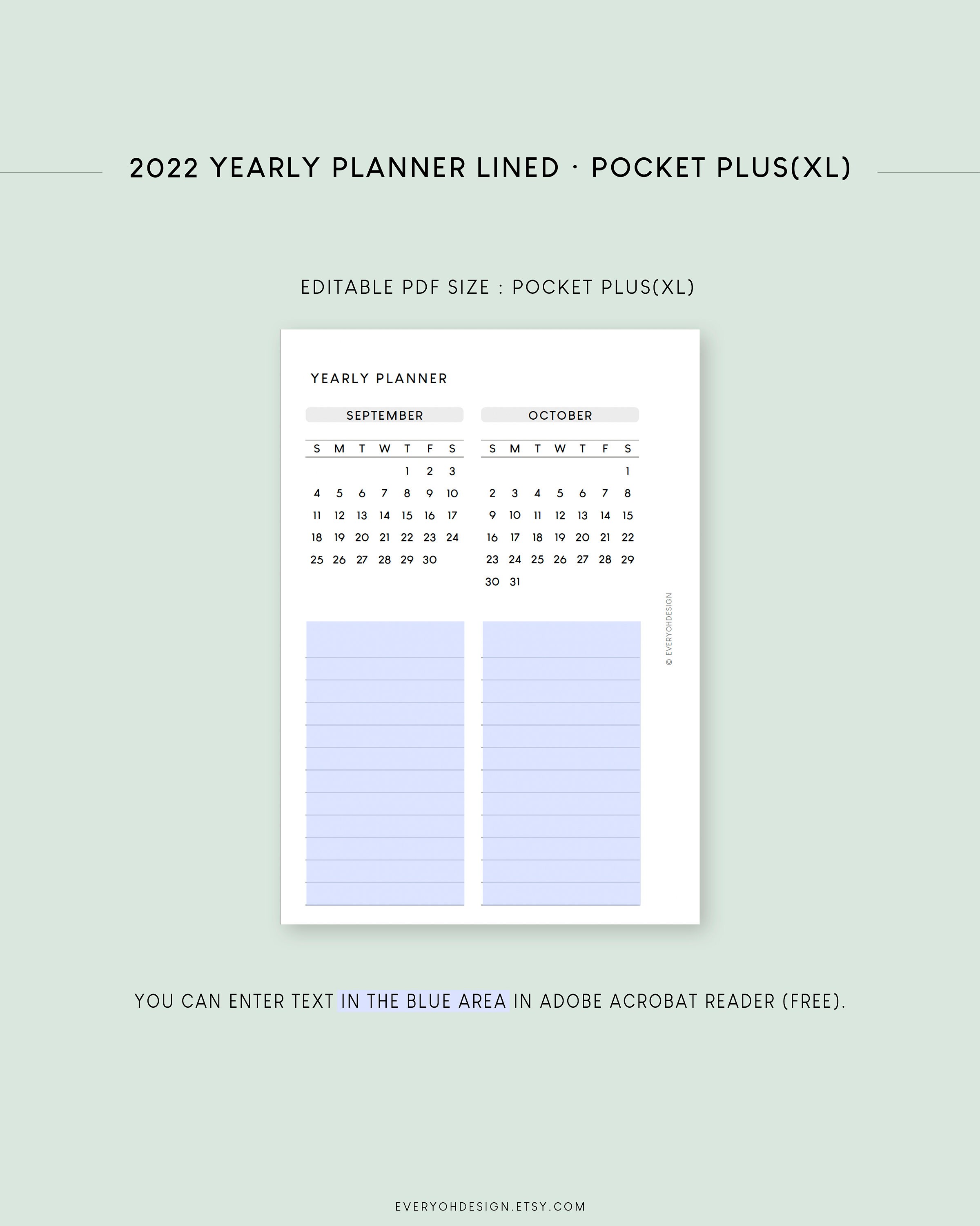2024 Yearly Planner Pocket XL Printable Inserts Minimal Future Log ...