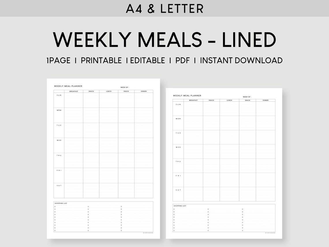 Meal Planning Weekly Planner A4 & Letter Keto Diet Plan Printable Edit ...
