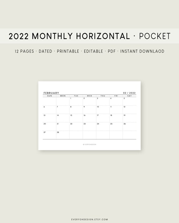 Monthly Layout 2022 Monthly Planner Printable Dated Month on 1 page ...