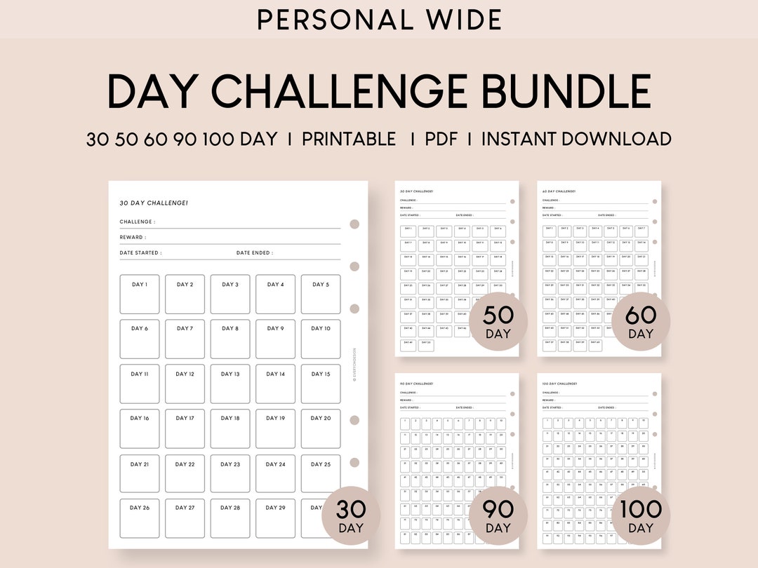 30 Day Challenge Printable Bundle Personal Wide 90 Day Tracker Template ...