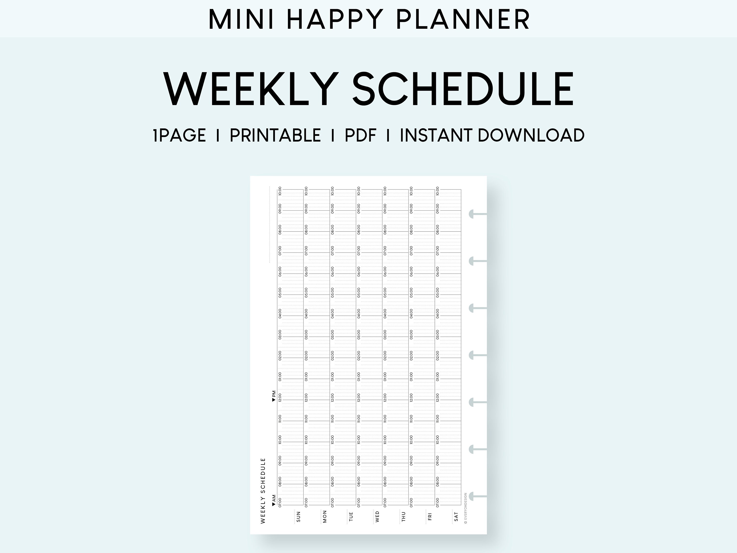 Weekly Schedule Mini HP Printable Insert 10 Minutes Blocking Timetable ...