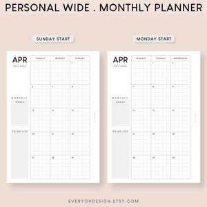 2025 Monthly Calendar Planner Personal Wide Printable Insert | Dated ...