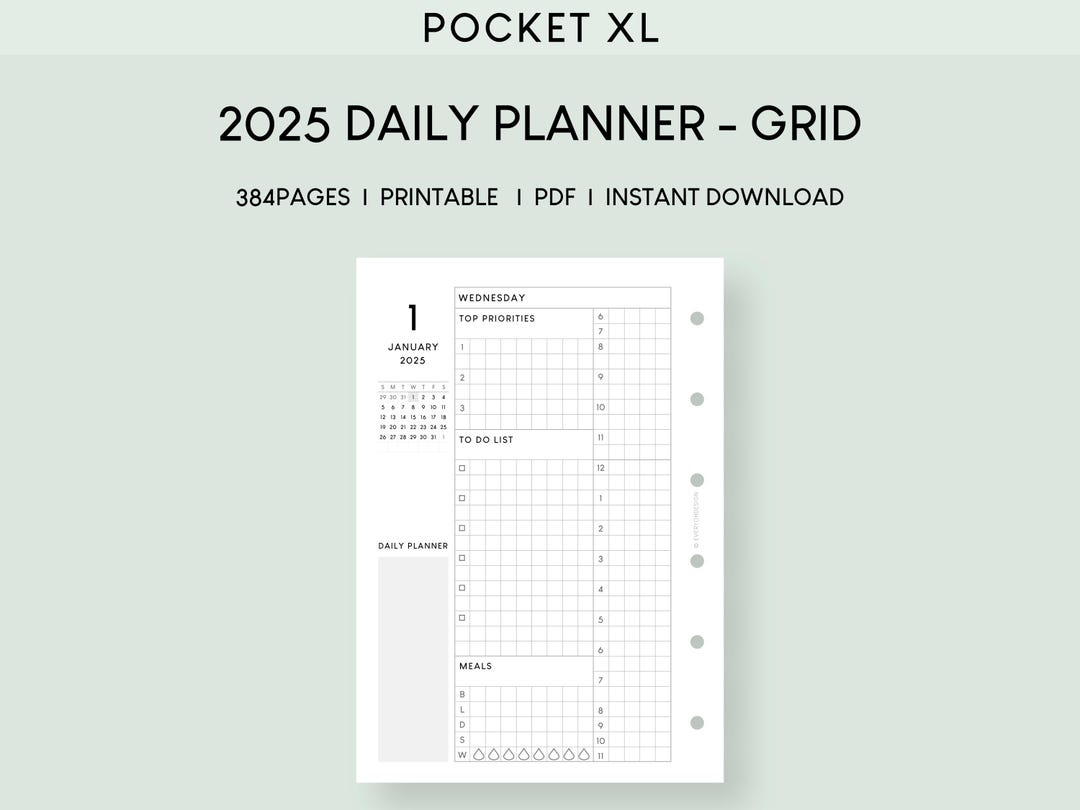 Pocket XL 2025 Daily Planner Printable Inserts | Dated Hourly Schedule ...