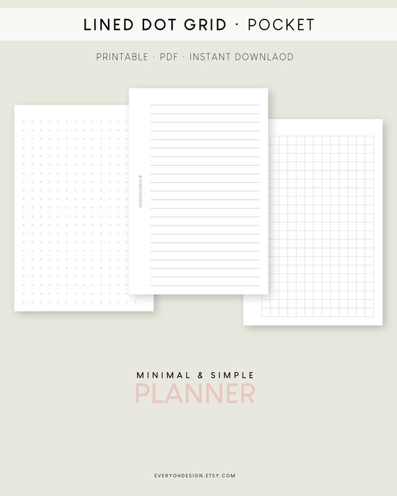 Lined Dot Grid Note Paper Pocket Inserts Printable Planner | Etsy