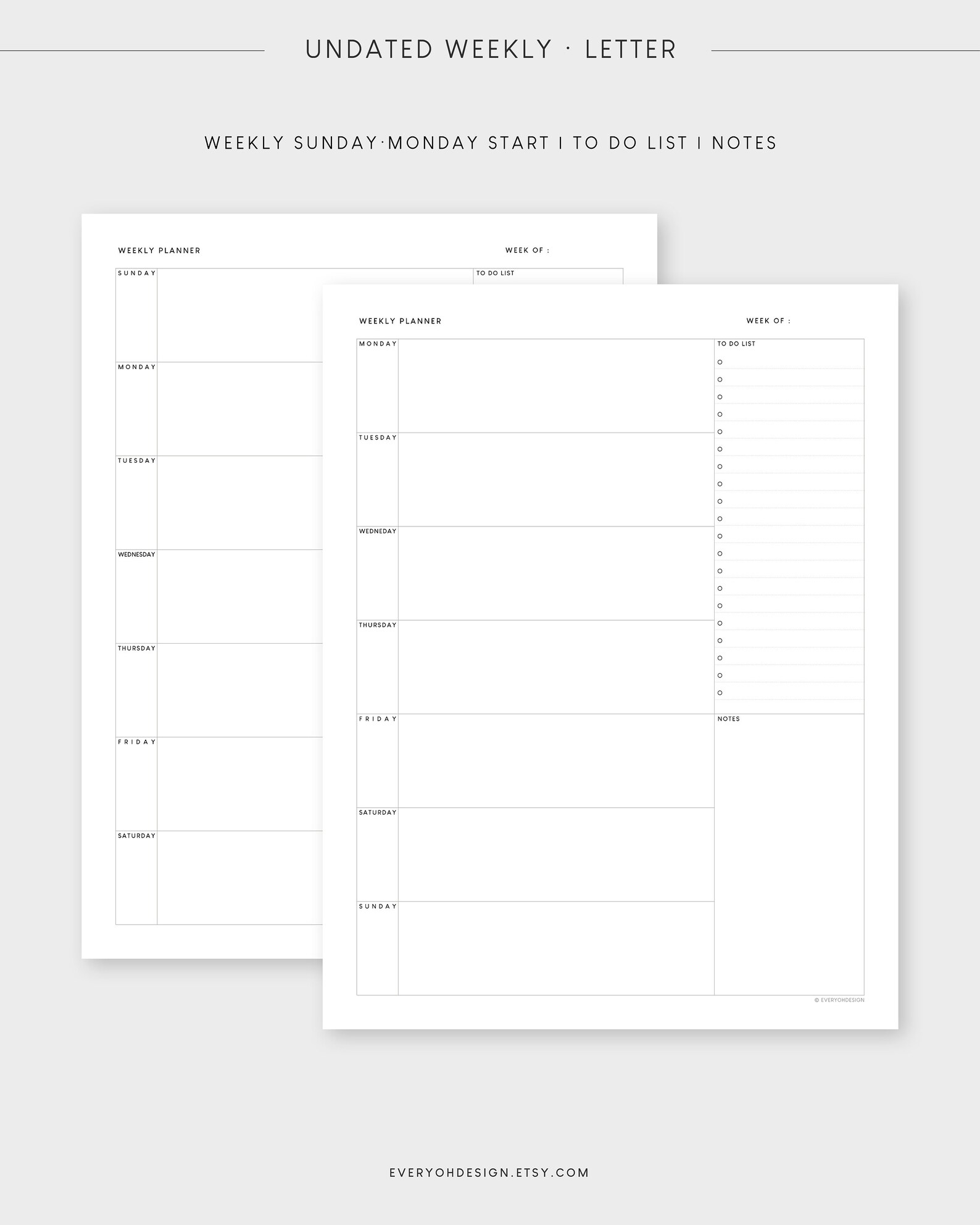 Undated Weekly Planner 1 Page A4 Letter Printable | Editable Week at a ...