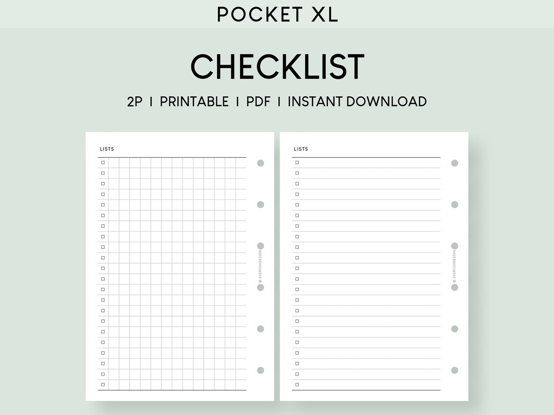 Pocket Plusxl Blank Checklist Printable Planner Inserts to Do, Cleaning ...