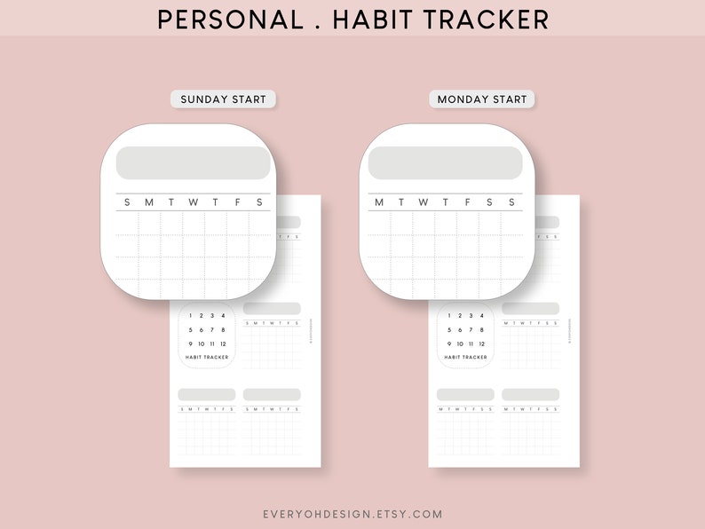 Habit Tracker Printable Personal Inserts Blank Calendar Type Monthly ...