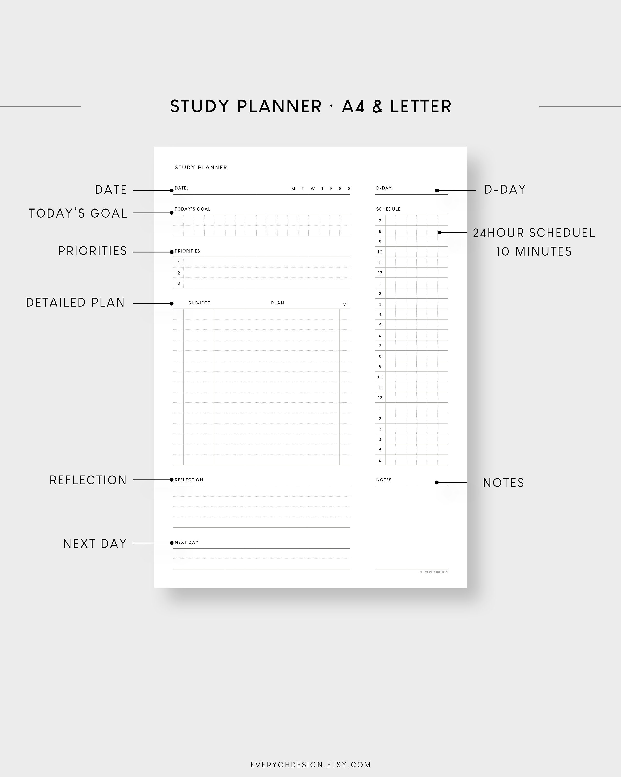 Study Planner A4 & Letter Printable Student Schedule Template Goodnotes ...