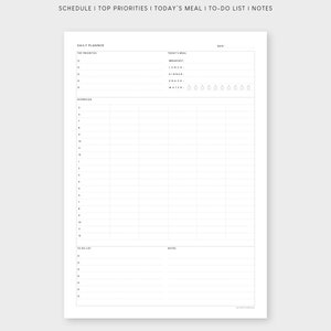 Daily Planner A4 Letter Printable Template | Editable Undated Planner ...