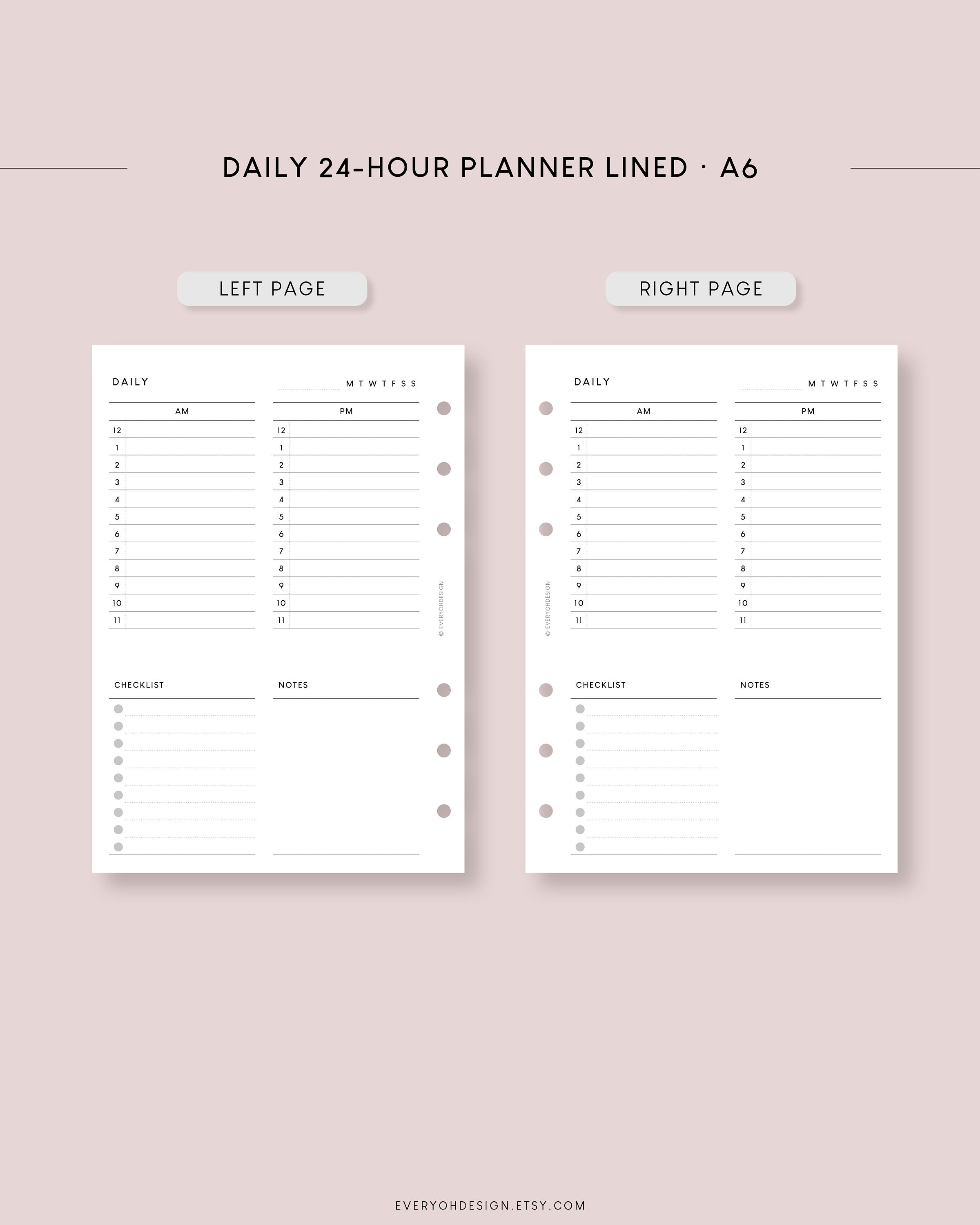 Daily 24-hour Planner Printable Inserts Editable Undated Day - Etsy