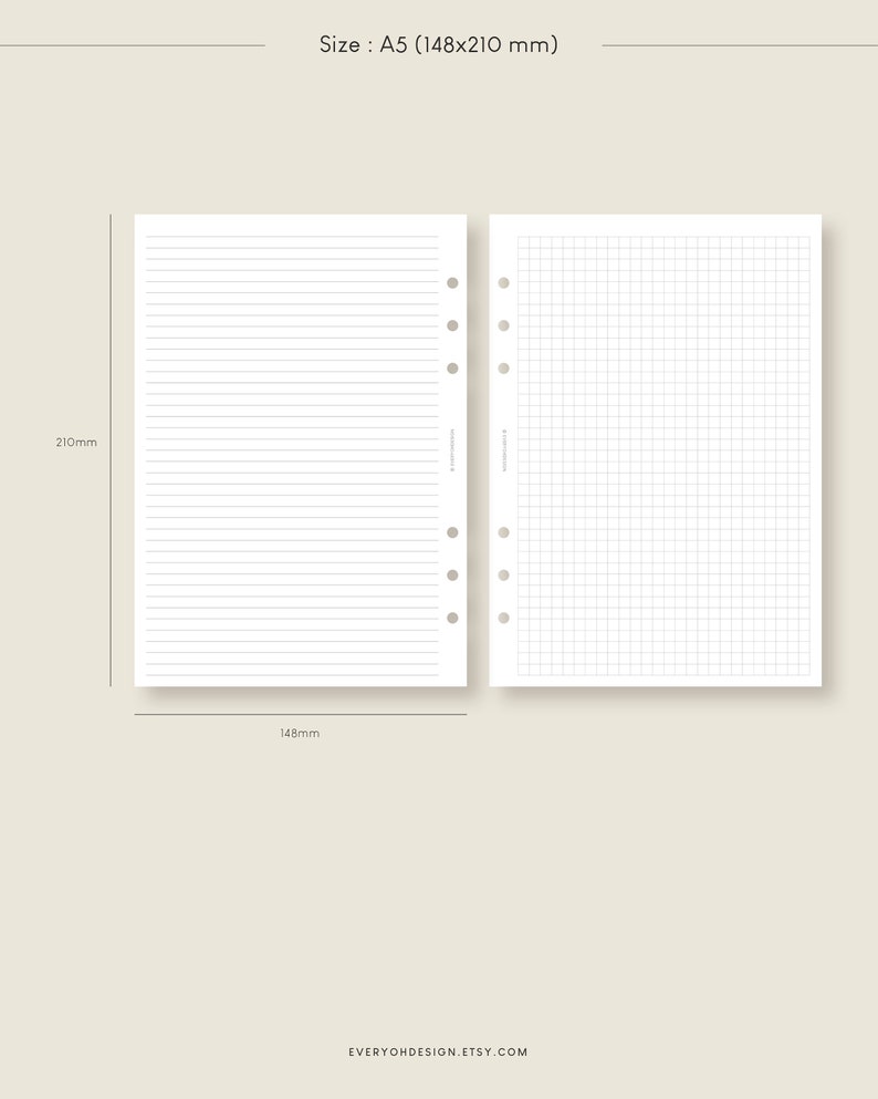 Printable Lined Dot Grid A5 Note Blank Paper Bullet | Etsy