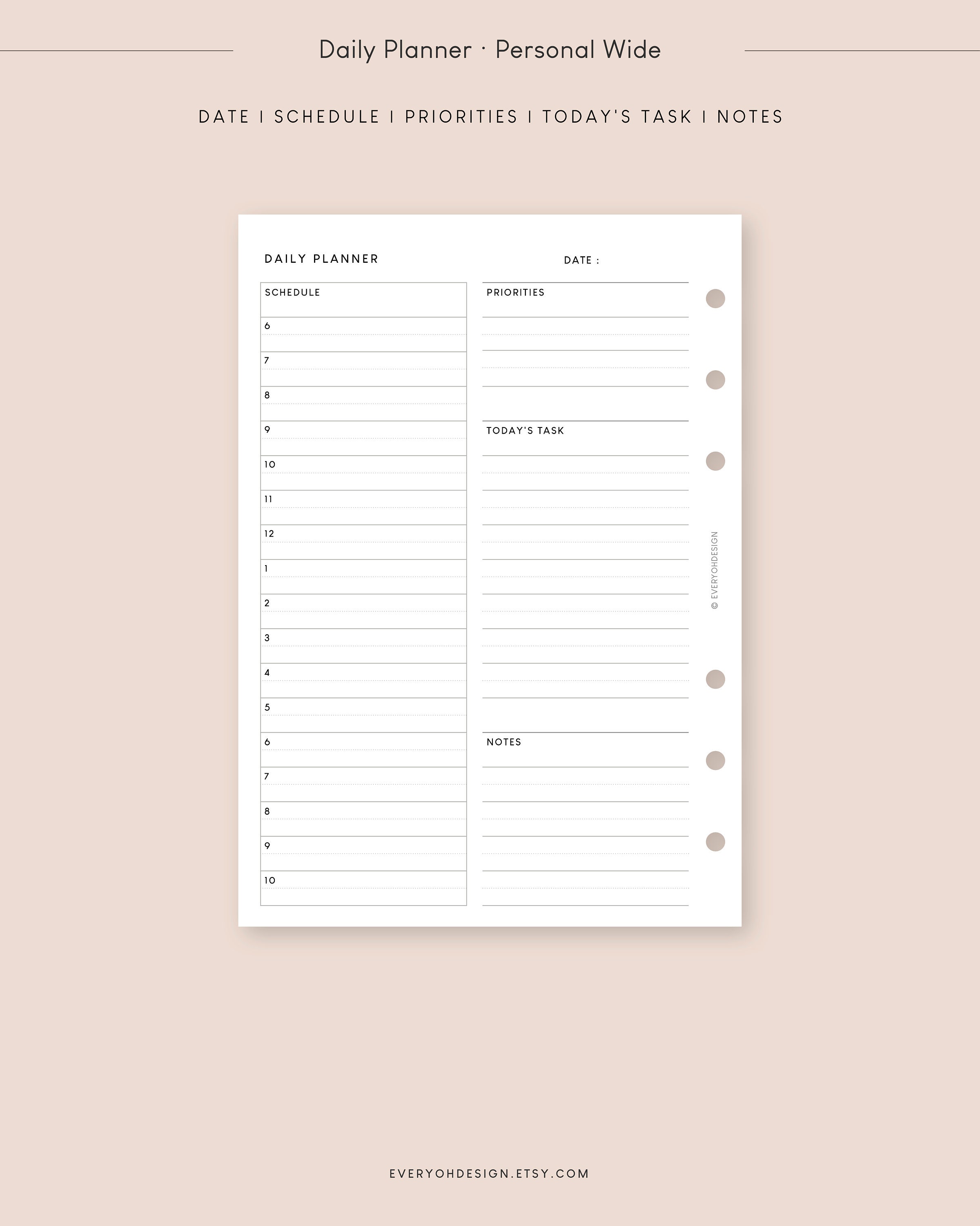 Printable Undated Daily Planner Personal Wide Fillable - Etsy