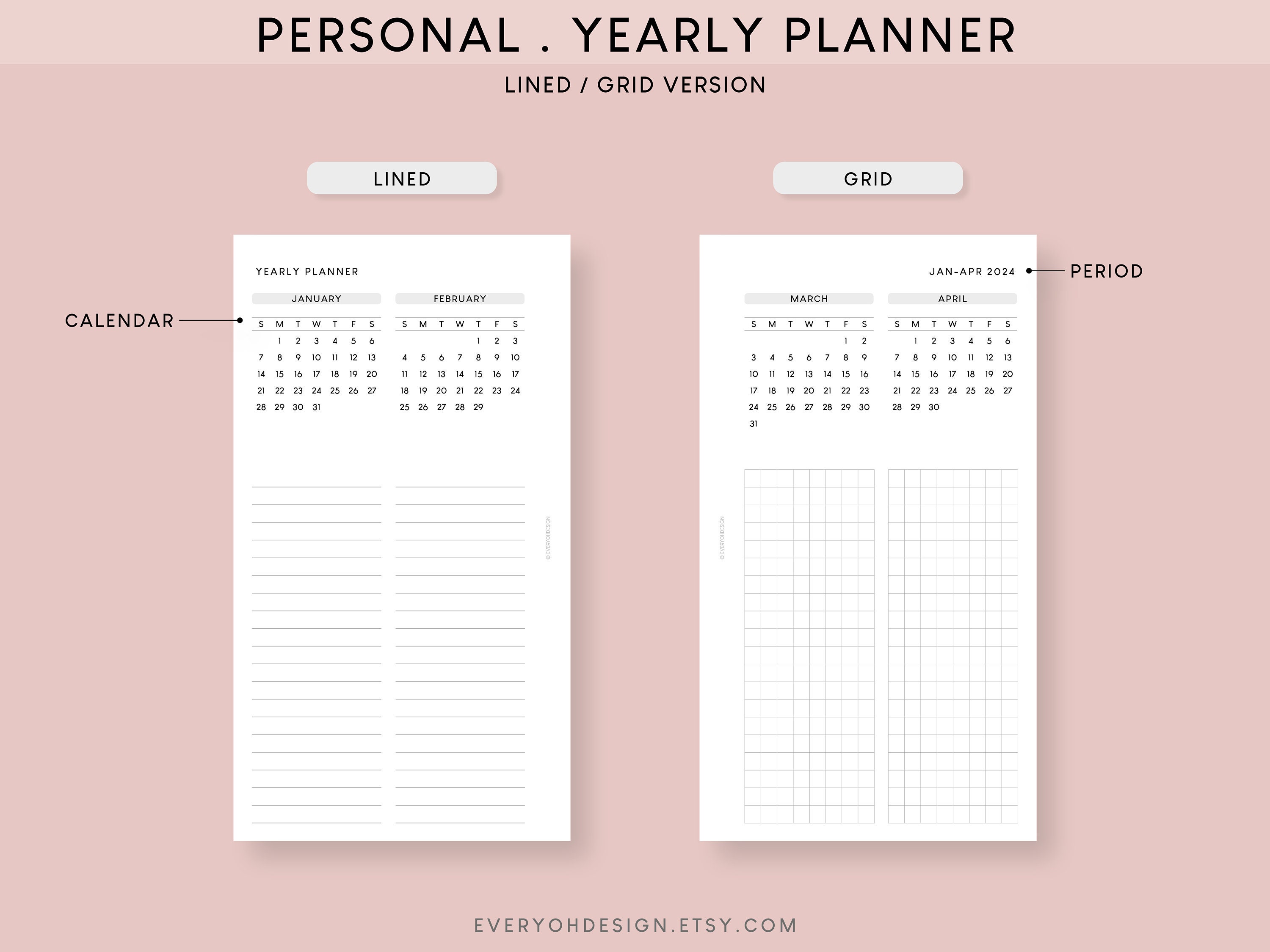 Personal 2024 Yearly Planner Printable Inserts Dated Calendar Editable ...