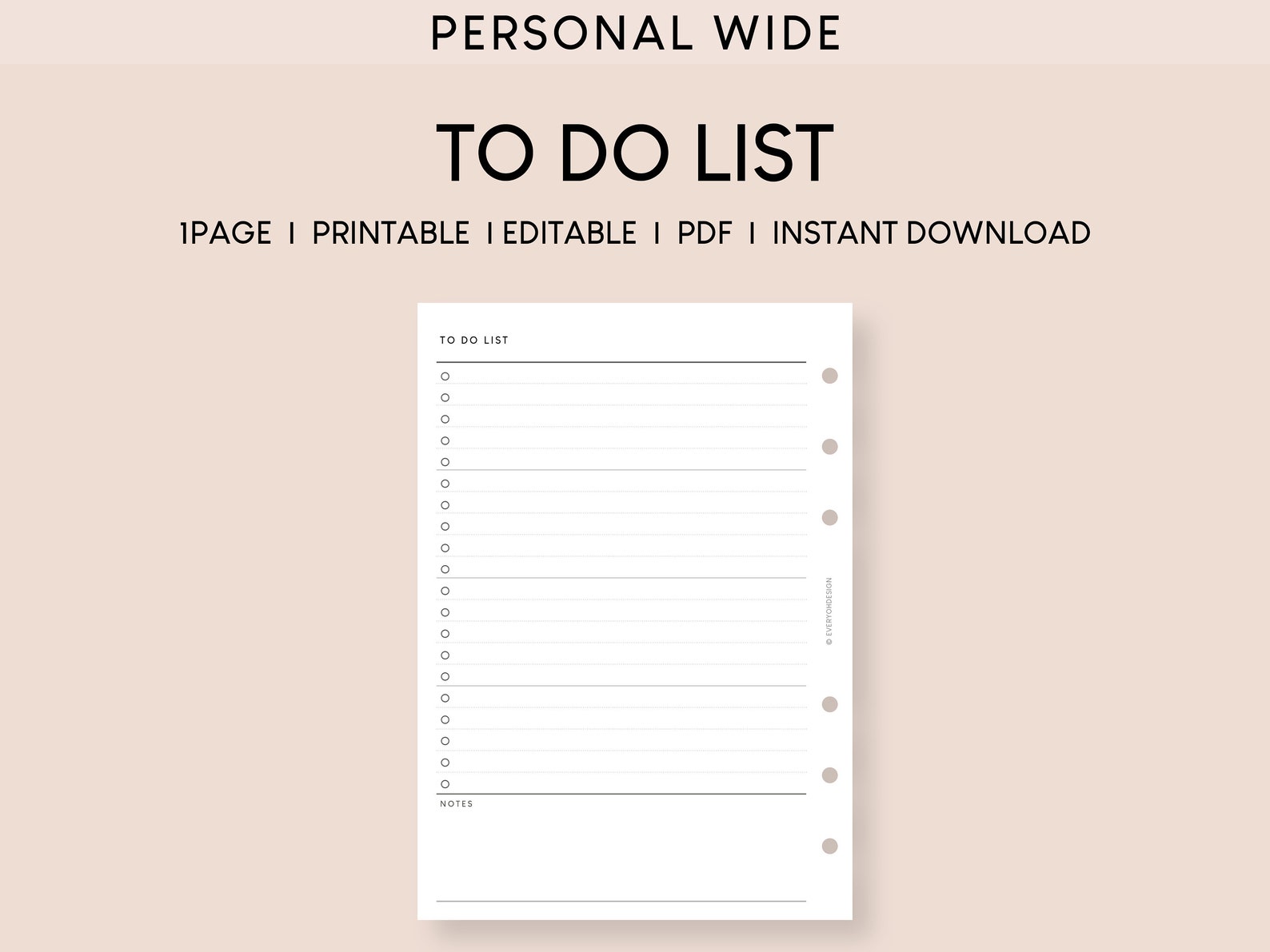 Personal Wide to Do List Insert Printable Minimalist Task Planner ...
