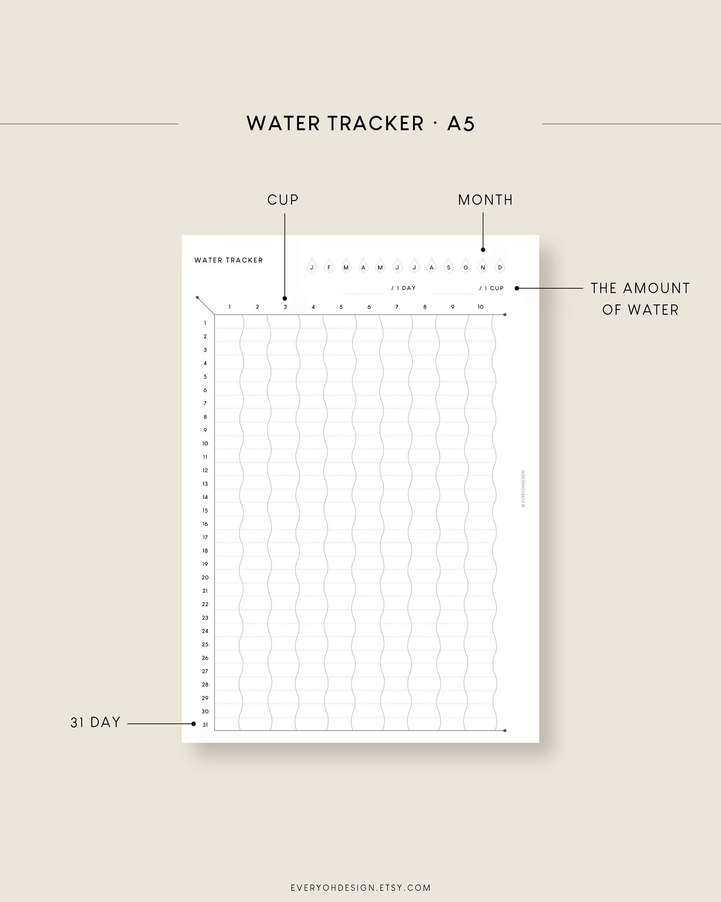 Water Tracker Printable A5 Inserts | Monthly Water Challenge Planner ...