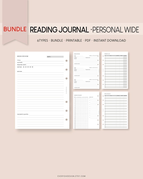 Reading Journal Printable Bundle Personal Wide Book Lovers | Etsy