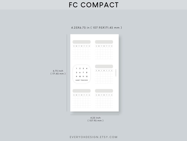 Habit Tracker Printable FC Compact Inserts Monthly Routine Planner Goal Challenge Journal ...