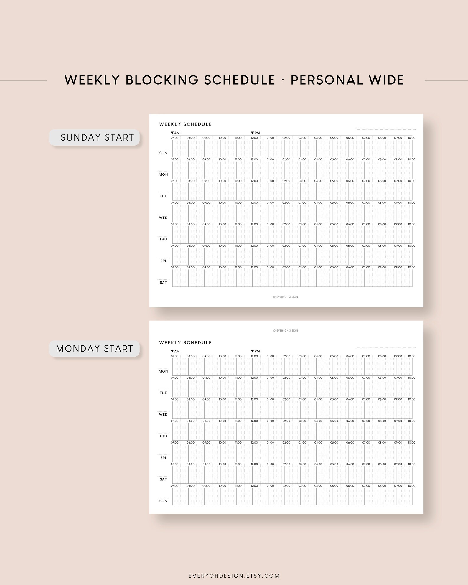 Personal Wide Weekly Schedule Planner: Minimalist Hourly Template ...