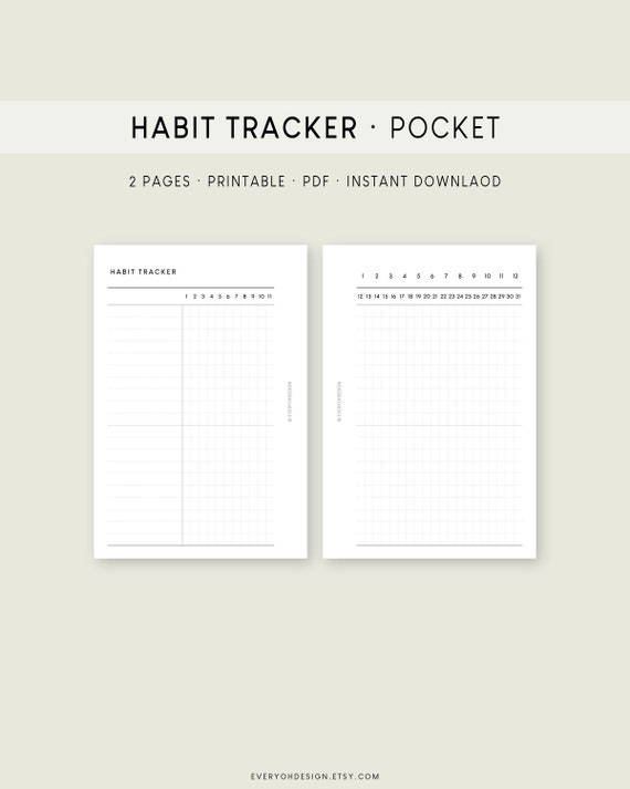 Pocket Habit Tracker Printable Template Monthly Challenge | Etsy