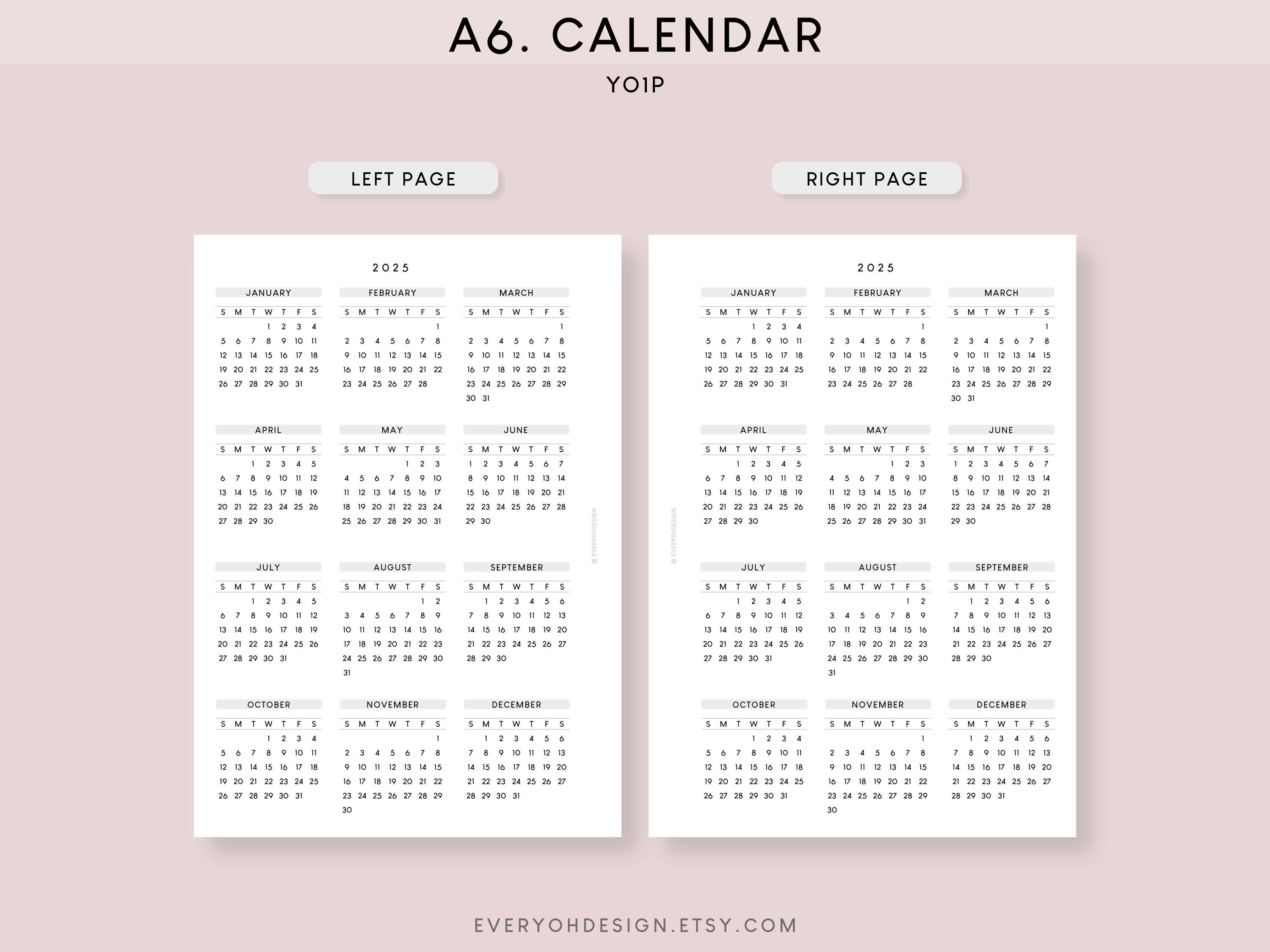 A6 2025 Calendar Overview Printable Insert | Dated Yearly Planner ...